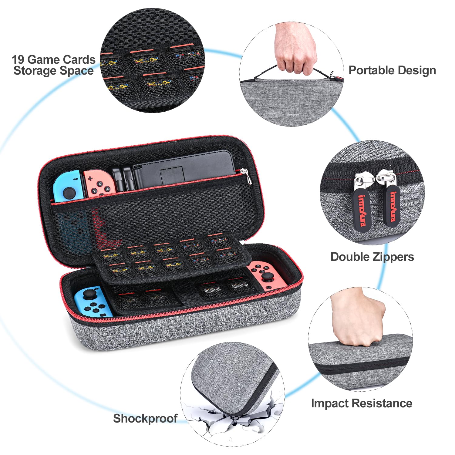innoAura Switch OLED Accessories Bundle 19 in 1 Switch Bundle with Switch Case, Switch Game Case, Switch OLED Screen Protector, Switch Stand, Switch Thumb Grips (Gray)