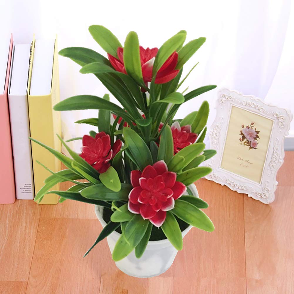 Galand Plastic Artificial Fake Lotus Flower Potted Plant Bonsai Wedding Party Garden Home Decor Table Centerpieces,for Home Office Party Decor Red