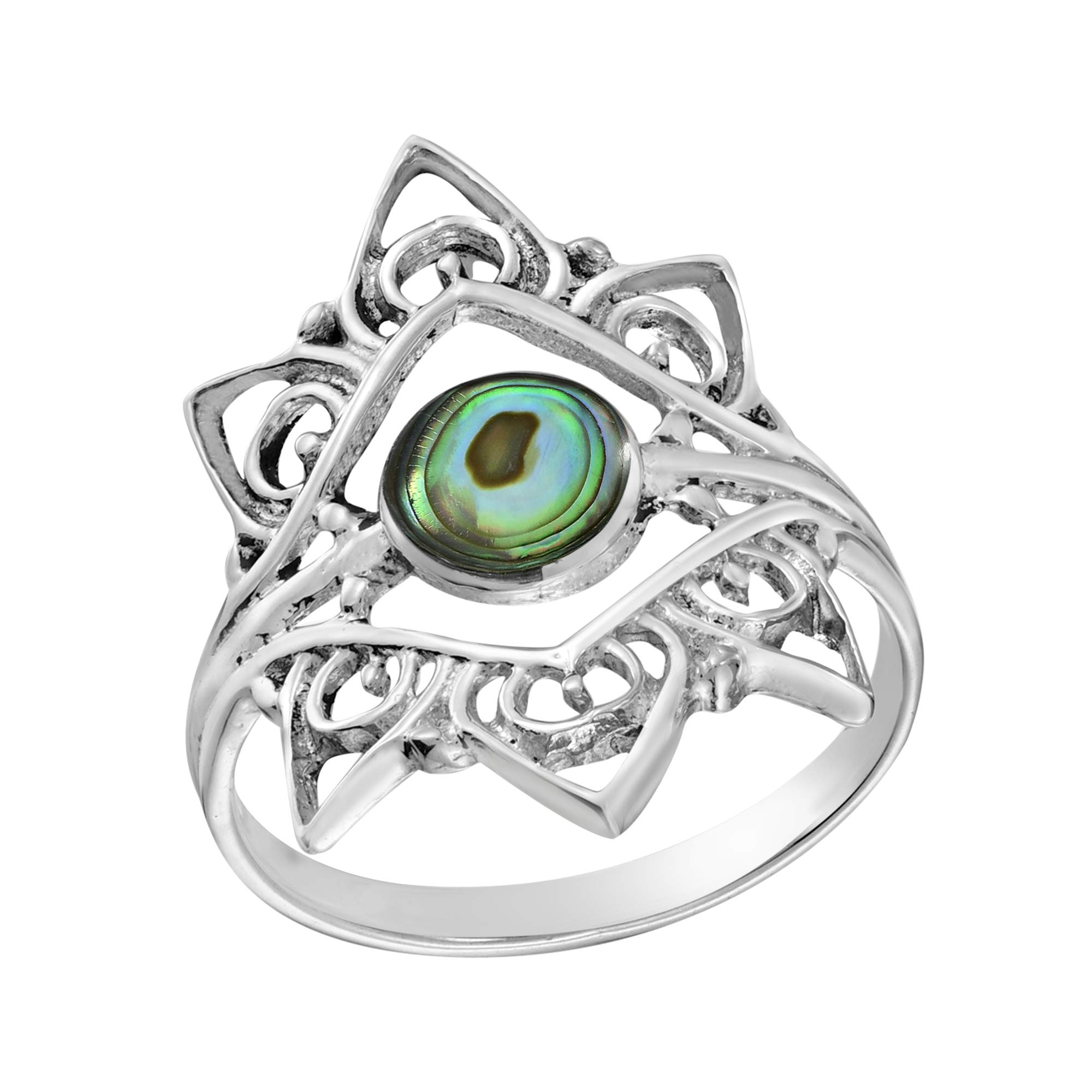 AeraVida Intricate Mandala Abalone Shell.925 Sterling Silver Ring (9)