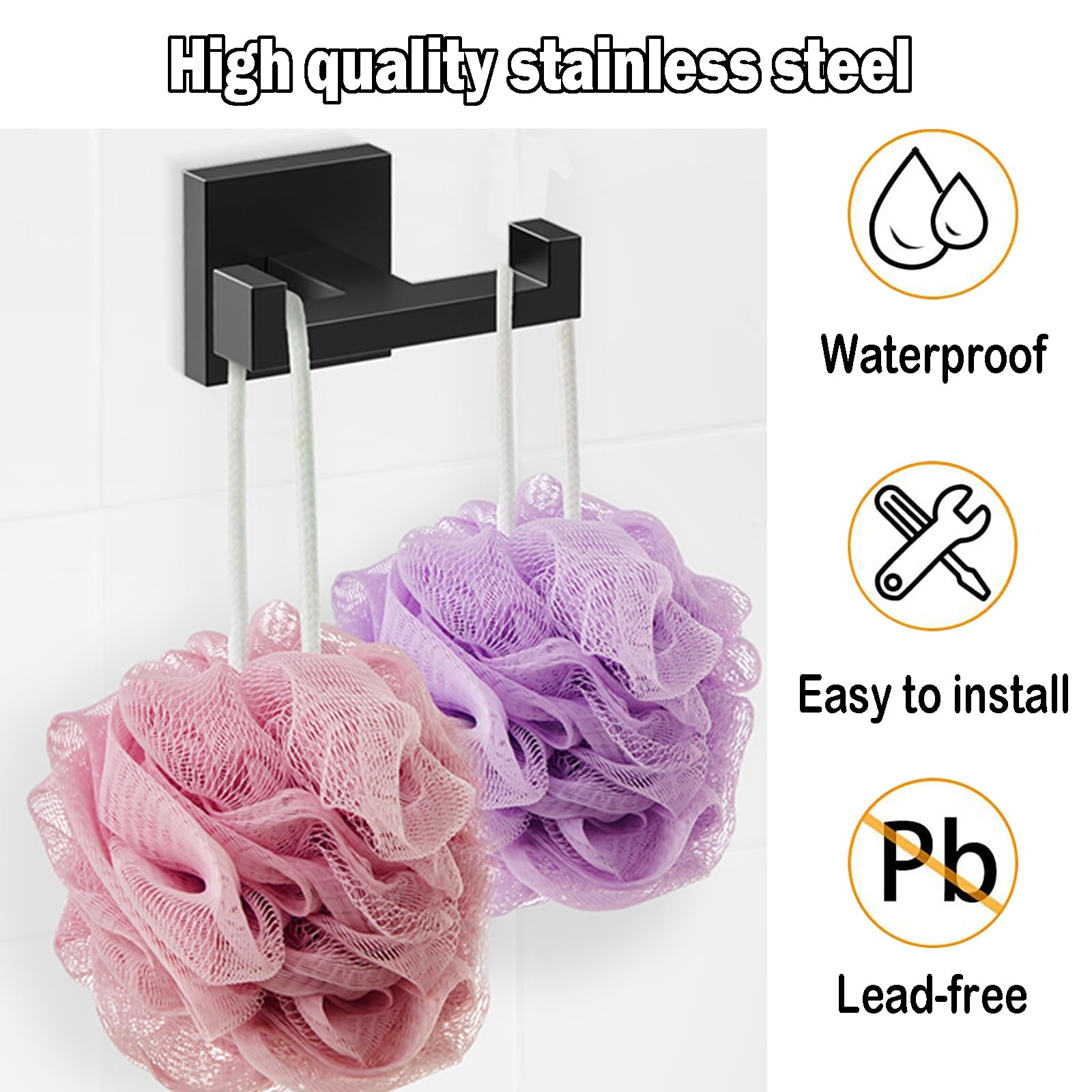 BOZWELL Double Towel Hooks for Bathroom Matte Black Wall Mount,Simple Modern Square Style Coat Robe Hook,Stainless Steel Heavy Duty Door Hanger for Bathroom Bedroom Kitchen Hotel Pool 1502-B-1