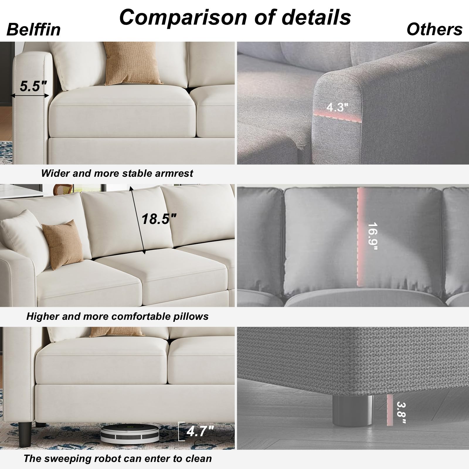Belffin Velvet Convertible Sectional Sofa L Shaped Couch Reversible Sectional Sofa with Chaise Velvet 4 Seat Sectional Sofa (Beige)…