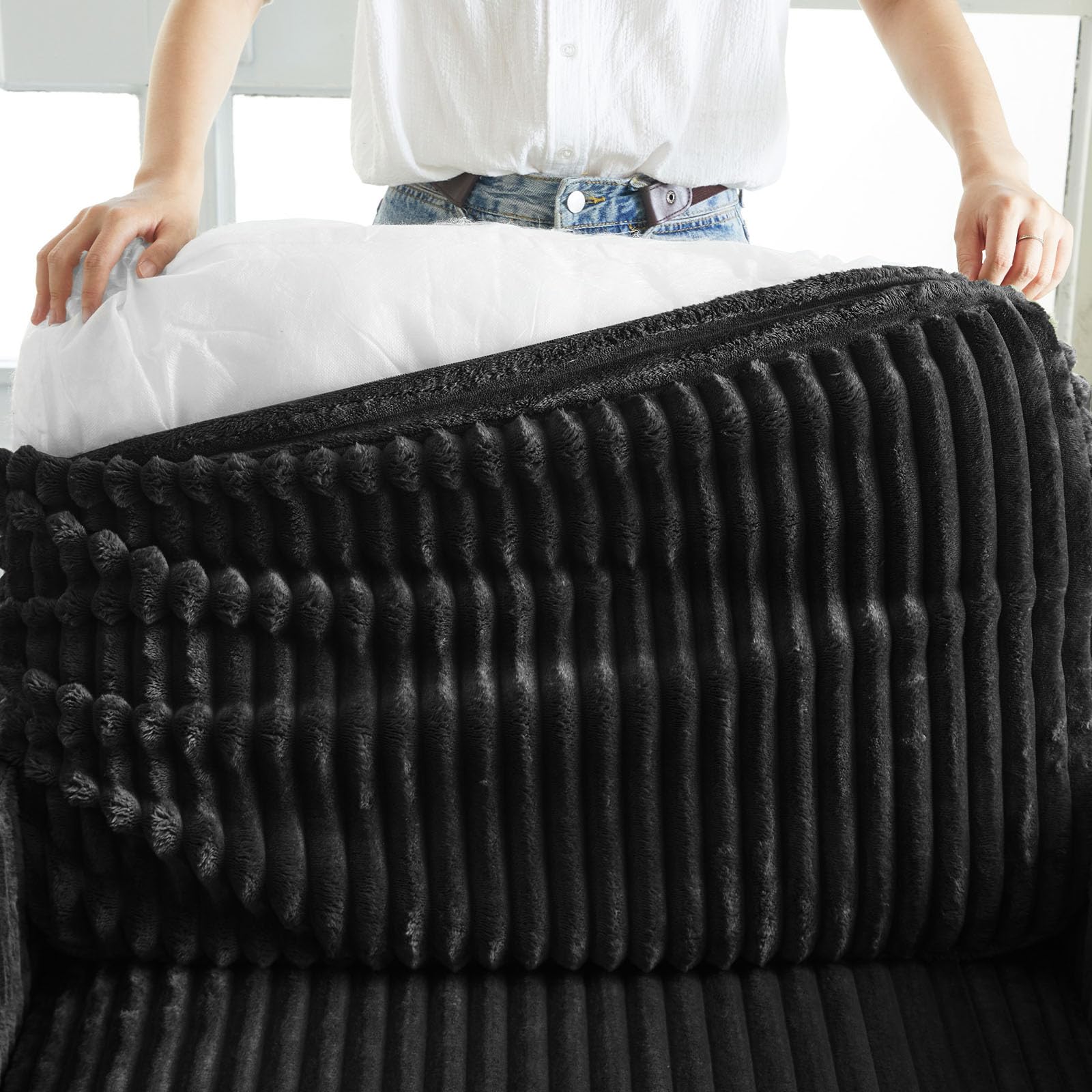 Belffin Oversized U Shaped Modular Sectional Sofa 6 Seat Corduroy Cloud Modular Couch with Storage Sectional Couches for Living Room Black Couch