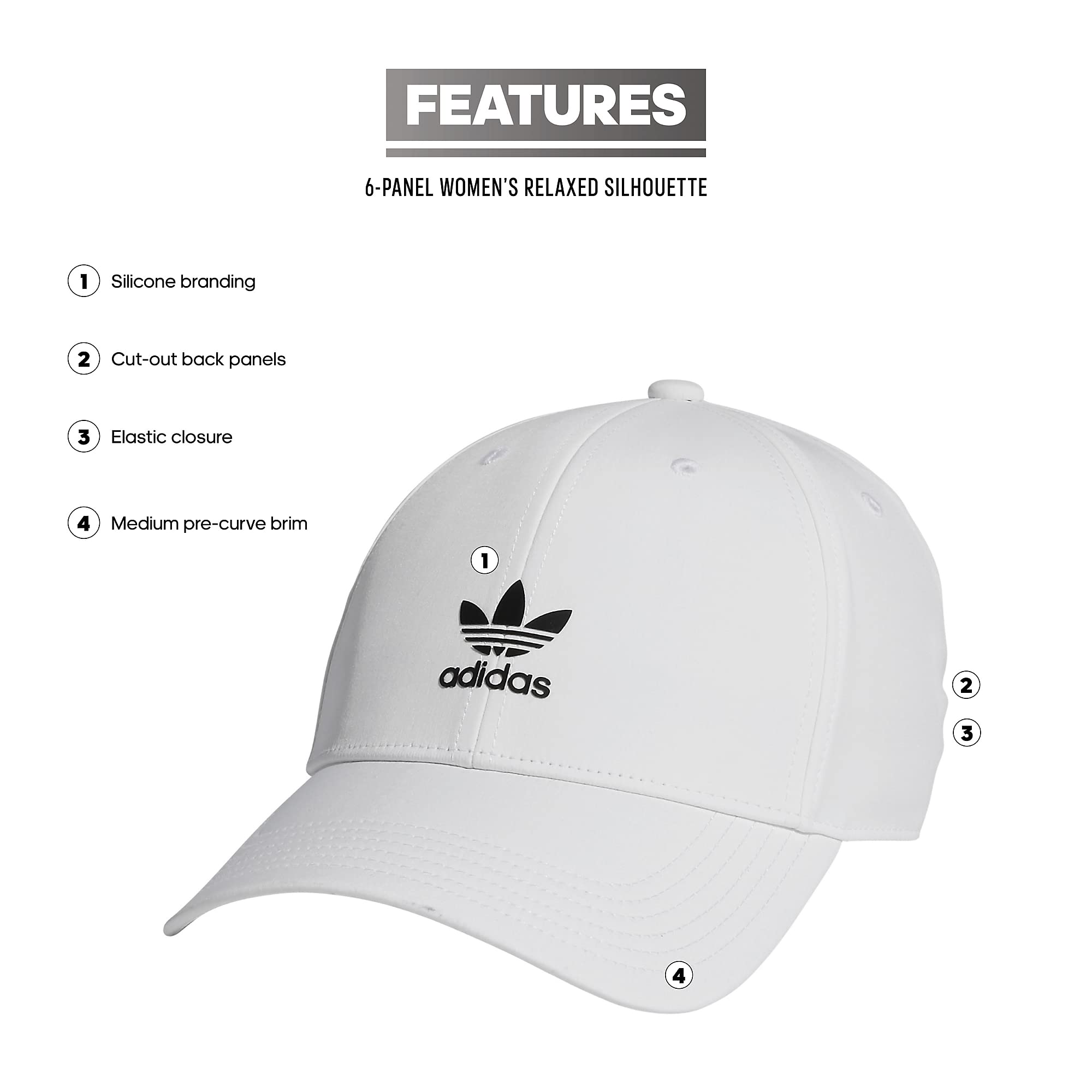 adidas Originals Women's Backless Ponytail Hat Adjustable Fit Baseball Cap, White/Black, One Size