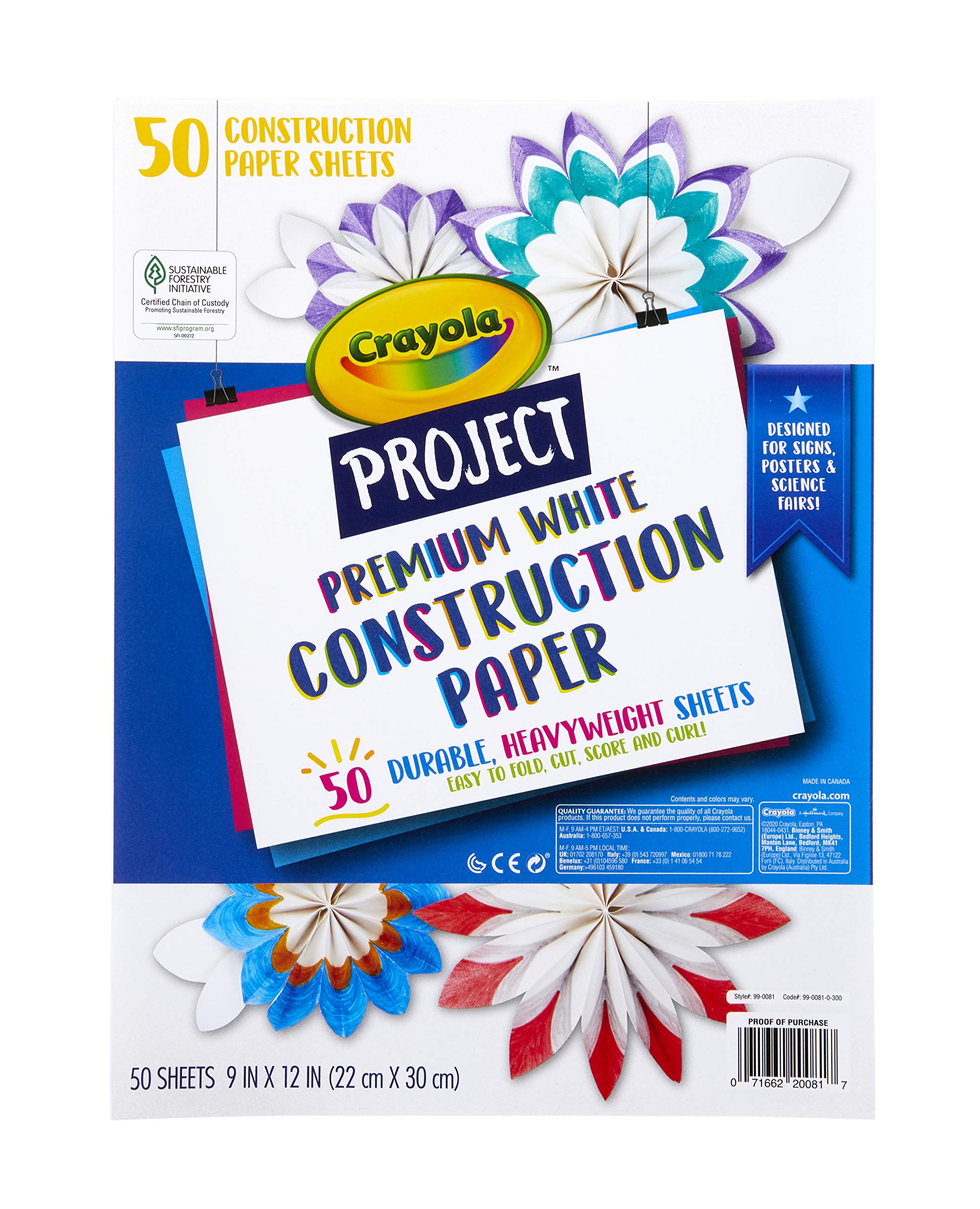 Crayola White Construction Paper, Premium Art Supplies, Standard Size, 50 Count, White (99-0081)