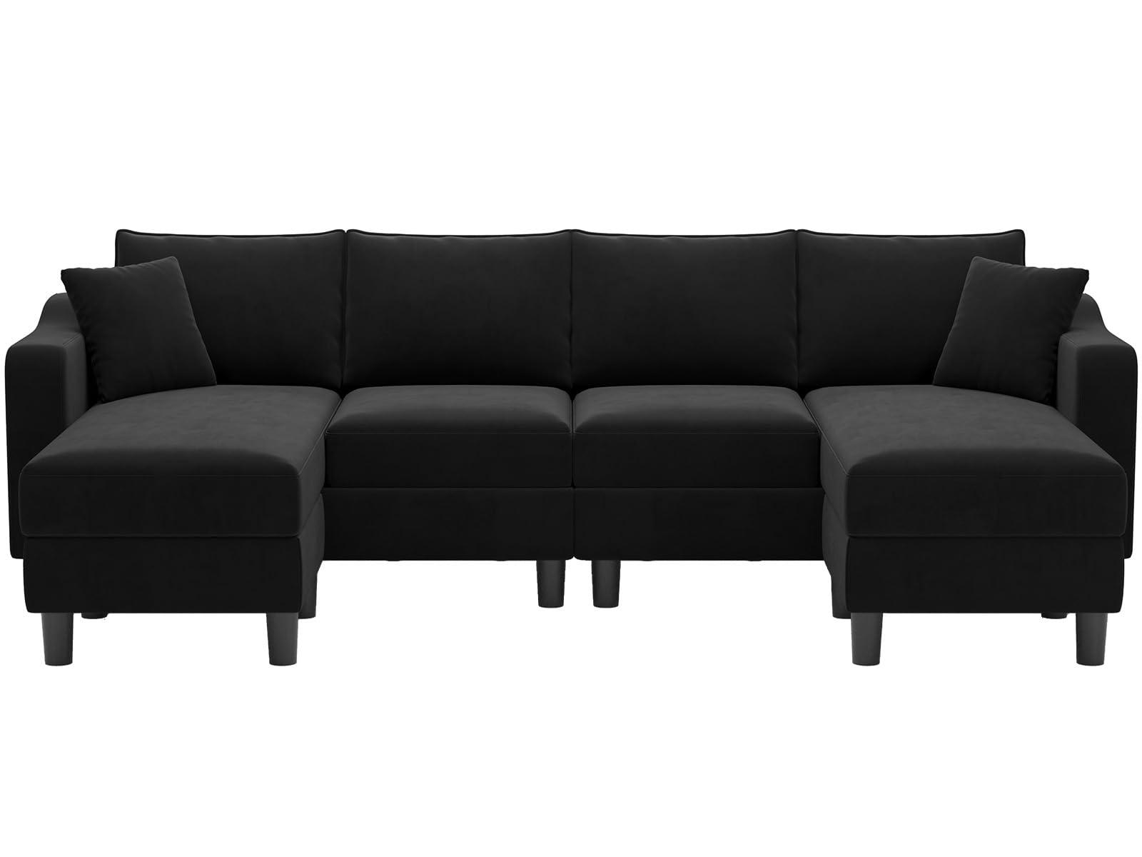 Belffin U Shaped Sectional Sofa Velvet Convertible Sofa with Reversible Chaises Sectional Couches with Ottomans for Living Room (Black)…