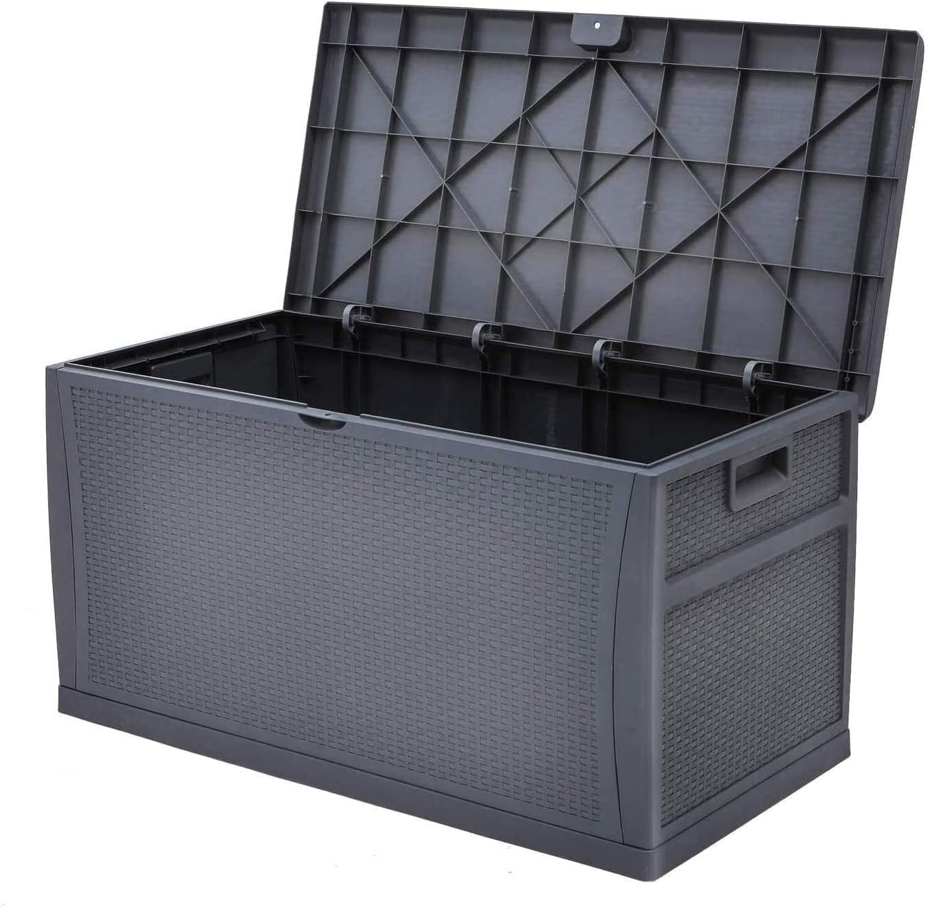 Brightpeak 120 Gallon Outdoor Storage Deck Box Gray Wicker Pattern Container Cabinet Storage for Patio Furniture Cushions, Pillows, Garden Tools, Black