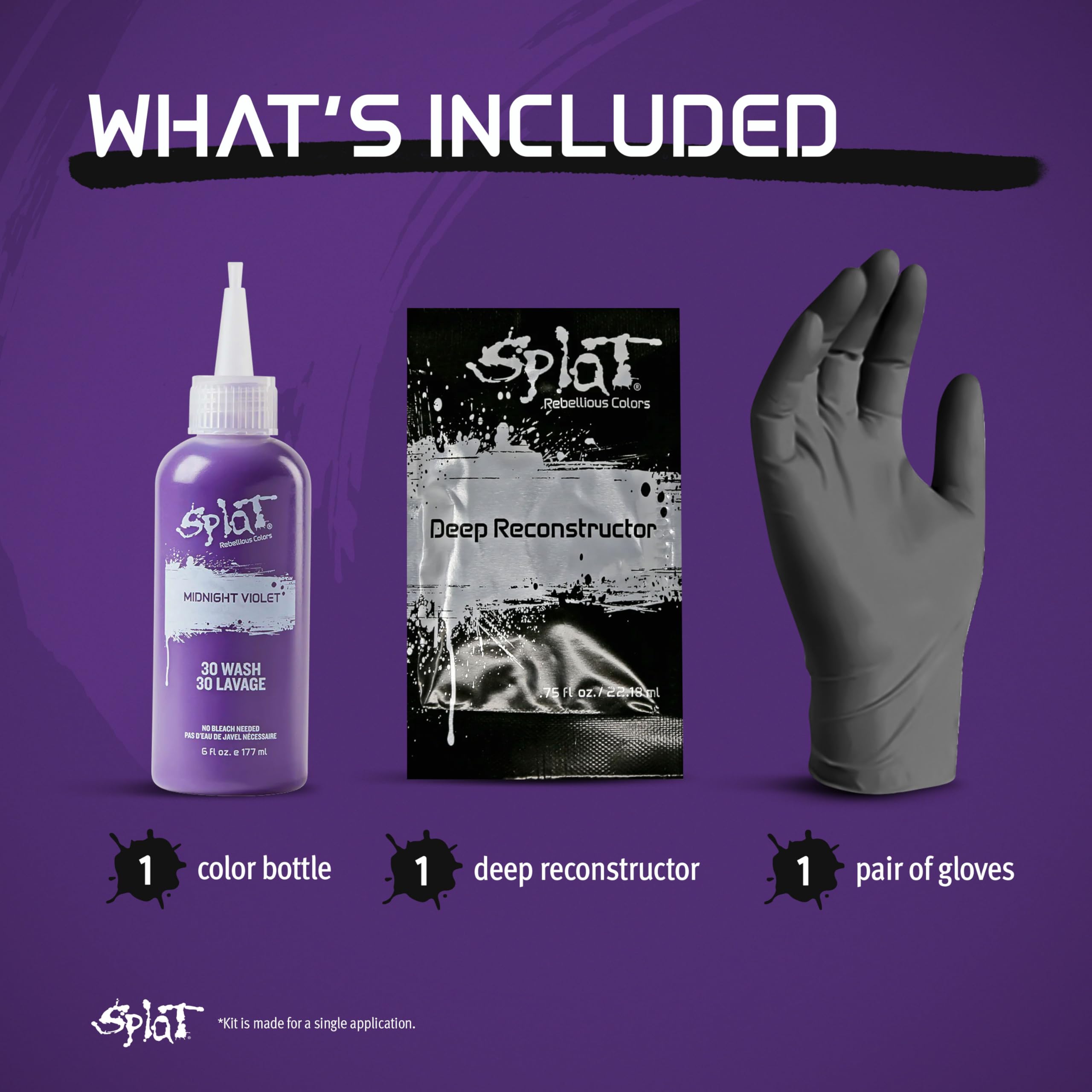 Splat Midnight Violet Semi Permanent Hair Dye Kit for Blondes, 1 Application, Includes Deep Reconstructor Conditioner, Lasts 30 Washes, No Bleach Required, Vegan & Cruelty Free Hair Color