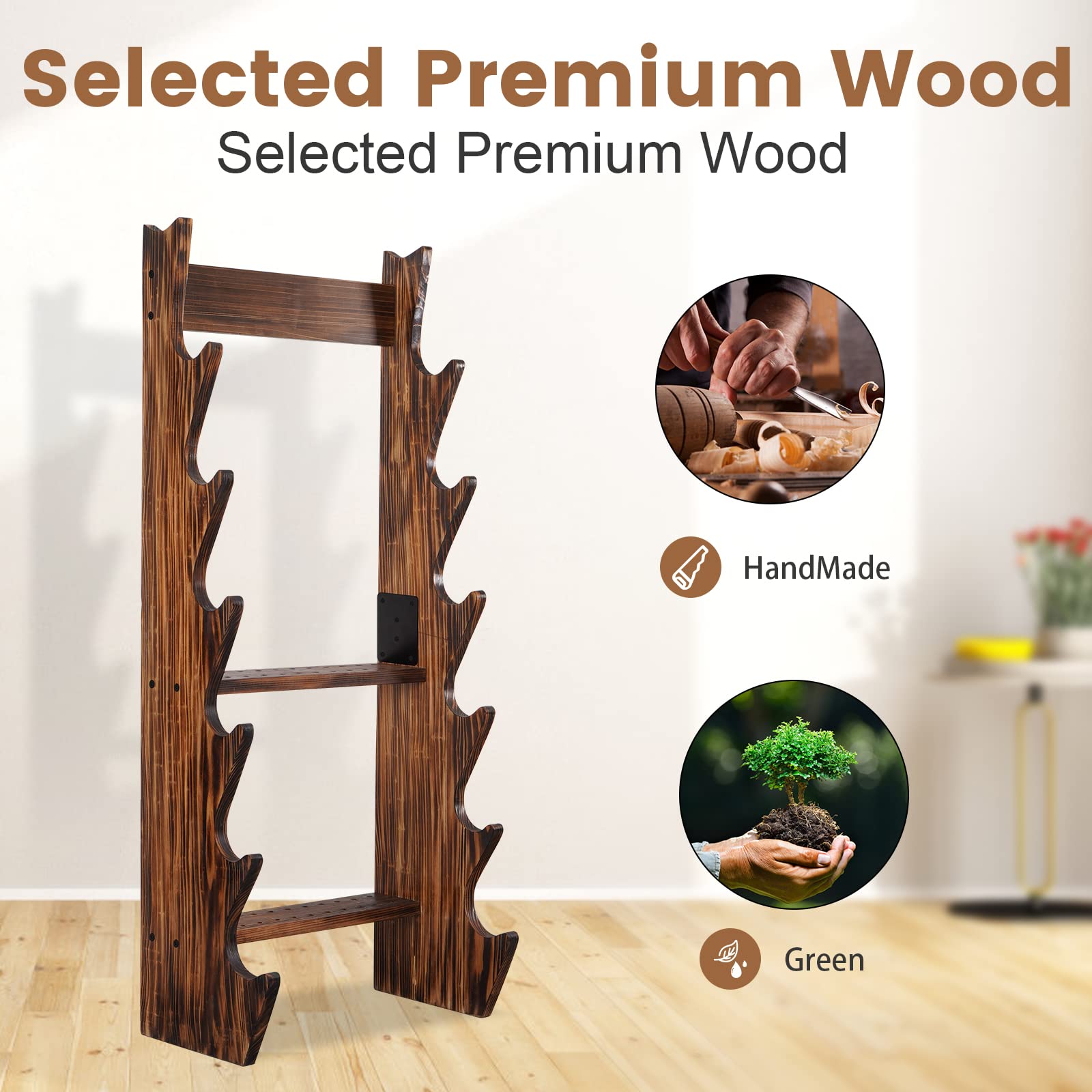 Aimdorarchery Bow Stand Bow Shelf for All Bows Pure Pine Wood Retro Design Best Choice for Bow Wall Decor Sturdy and Stable Bow Stand Can Hold 6 Bows 24 Arrows Storing your equipment conveniently
