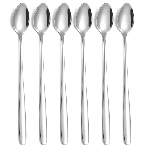 tiokin Long Handle Spoon, Iced Tea Spoons,7.8-Inch Coffee Spoon,Ice Cream Spoon, Stainless Steel TeaSpoons,Cocktail Stirring Spoon,Set of 6