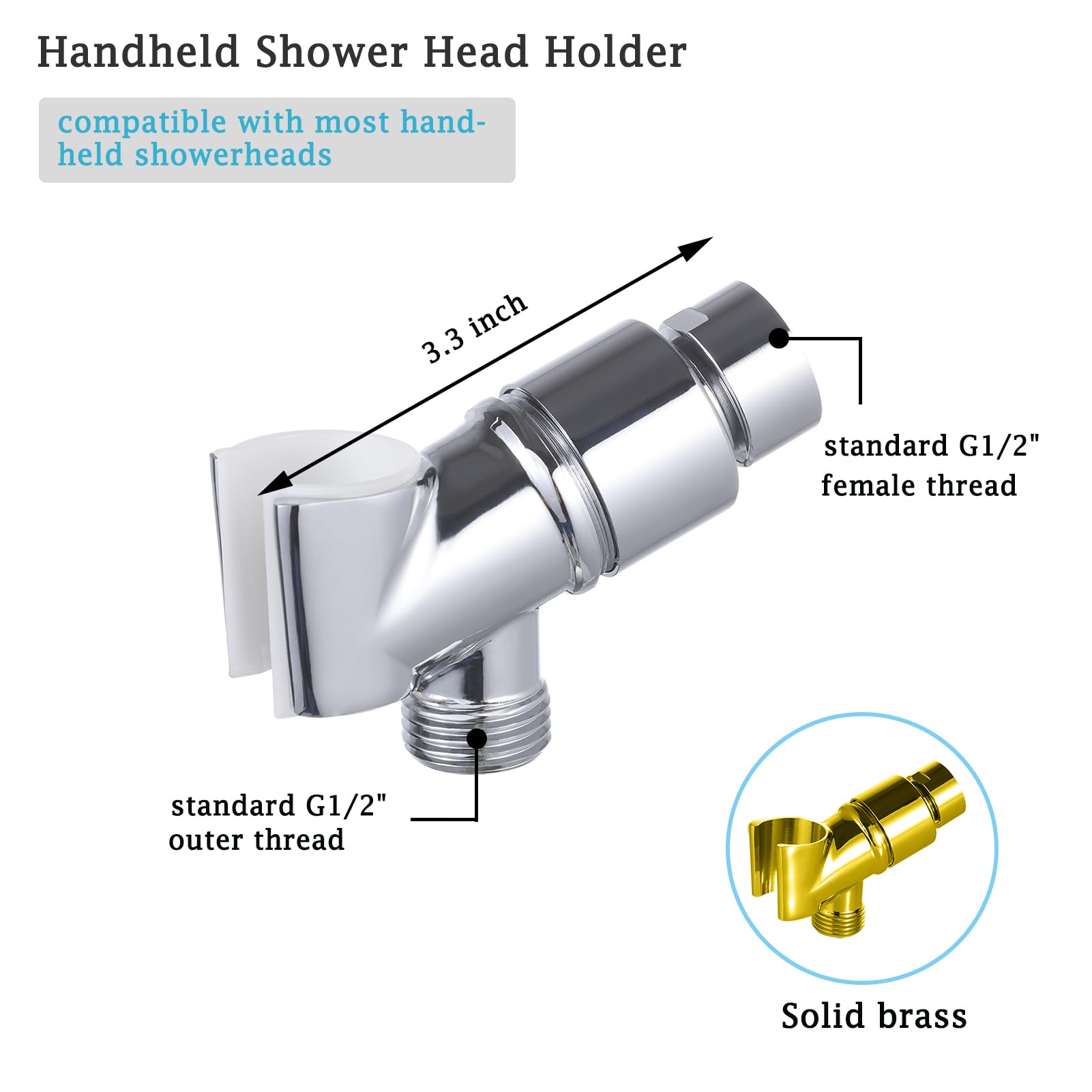 All Metal Handheld Shower Head Holder, Adjustable Shower Wand Holder with Brass Pivot Ball,Shower Arm Holder Mount for Connecting Shower Arm and Shower Hose,Chrome