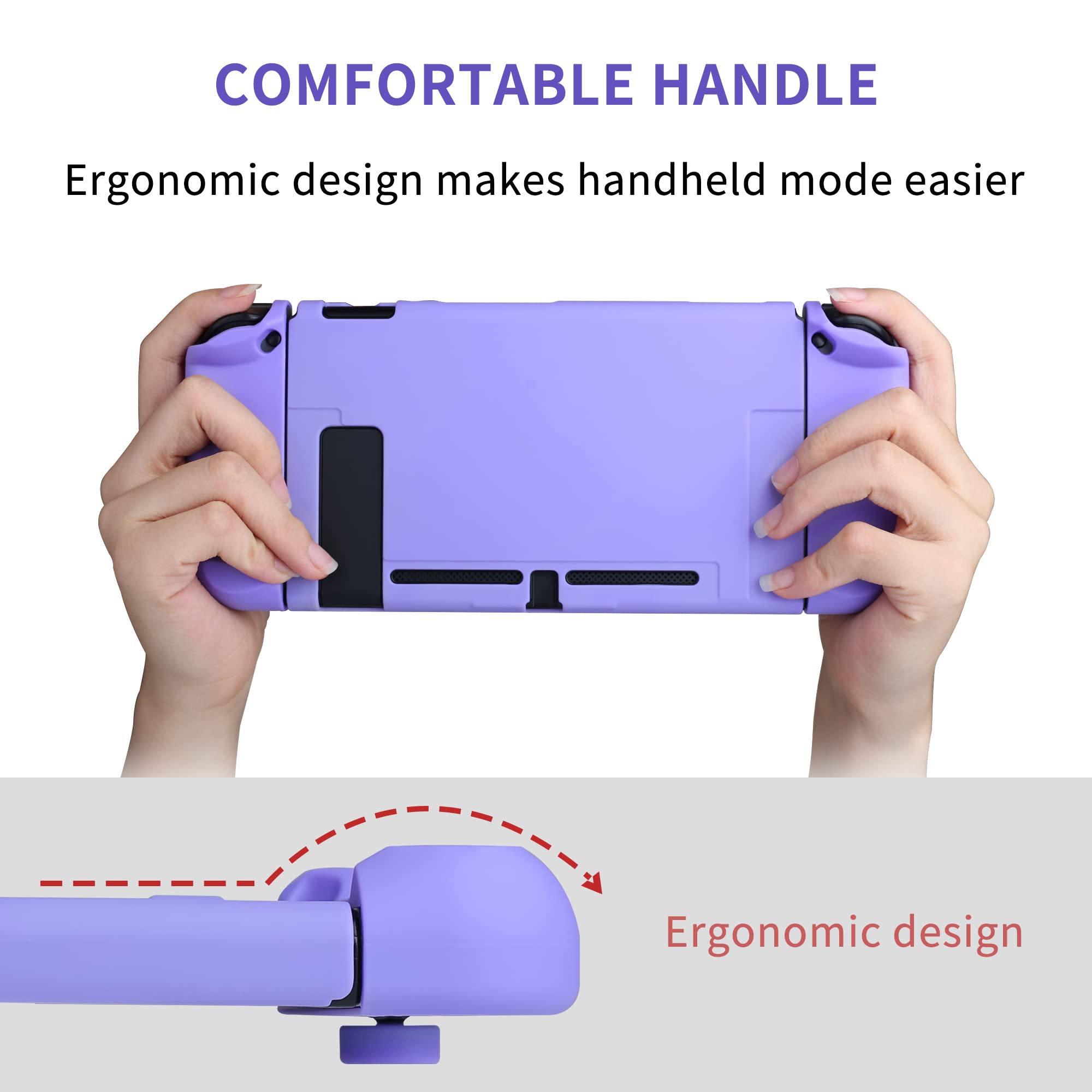 FANPL Case for Nintendo Switch, Hard Shell Cute Protective Case Cover for Switch and Joy Con Controller with 2 Flower Thumb Grips - Comfortable Touch (Purple)