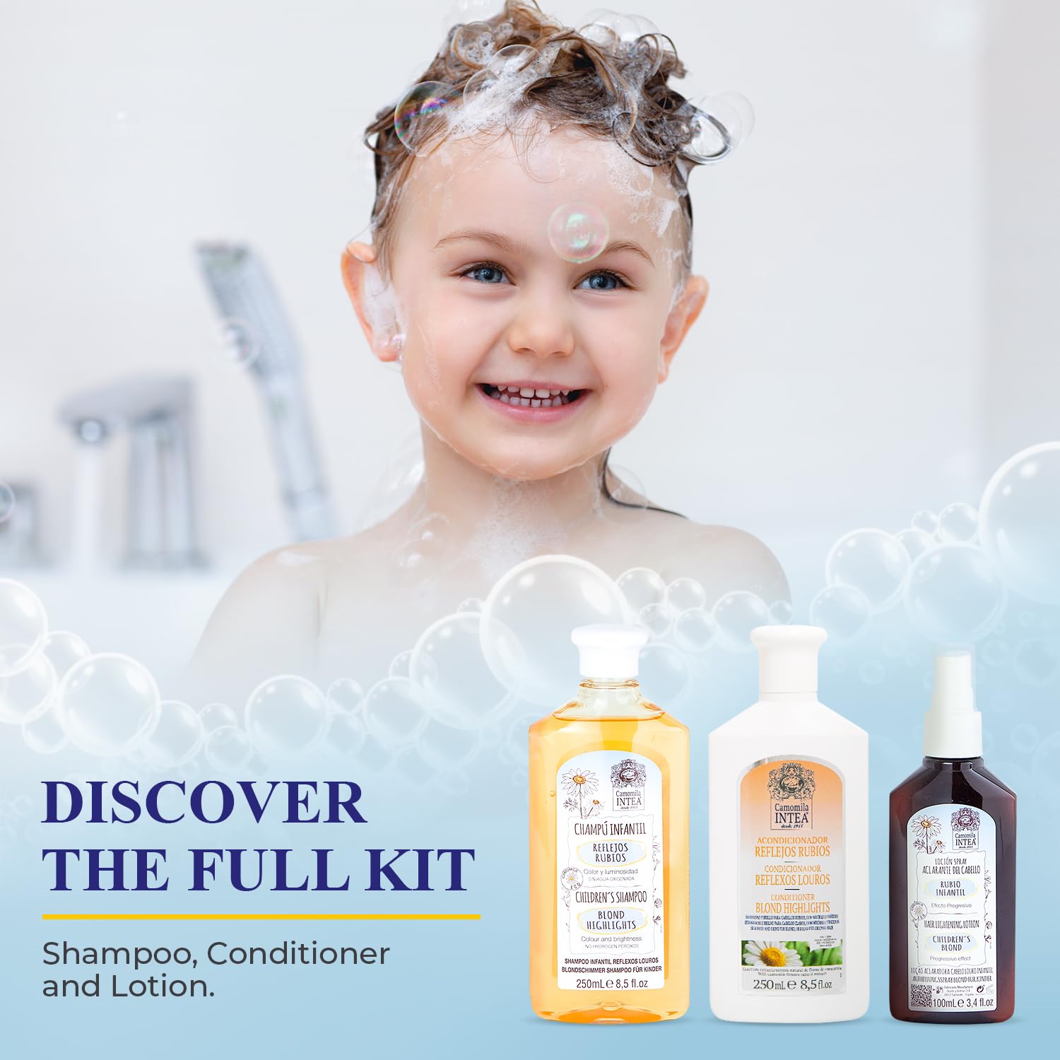 Intea Camomila Kids Shampoo for Blonde Highlights – 8.5Oz Chamomile Shampoo Hair Lightener for Kids – Natural Extract Toddler Shampoo with No Silicones or Parabens