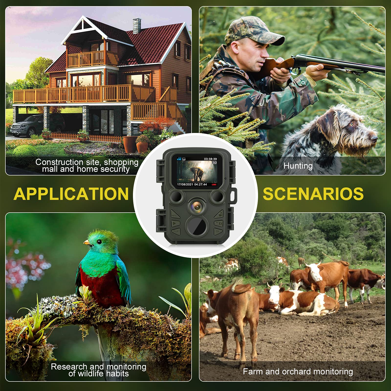 ArzzuNiu Mini Trail Camera Night Vision 12MP 1080P Game Camera with Night Vision Motion Activated Waterproof for Wildlife Monitoring