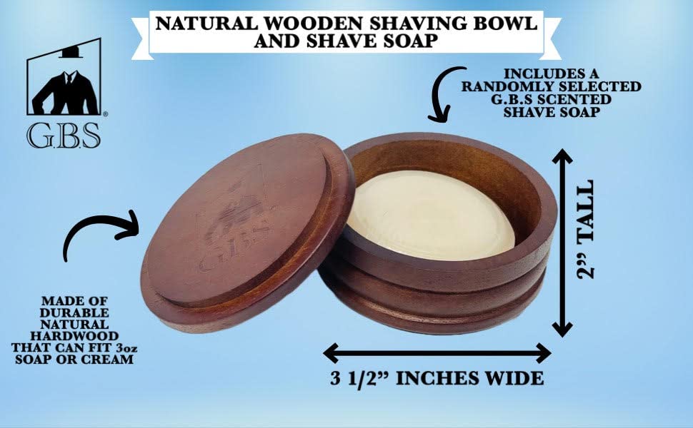 G.B.S Men's Wood Shaving Bowl and Shave Brush with Stand Set Christmas Gift for Men Stocking Stuffer Grooming Kit