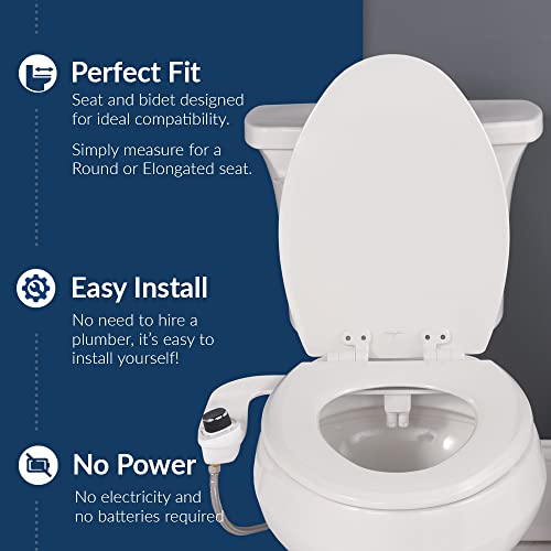 Bio Bidet by Bemis 500EC Toilet Seat with Perfect Fit, Fresh Water Spray, Non-Electric, Easy to Install Bidet, ROUND, Ice Grey