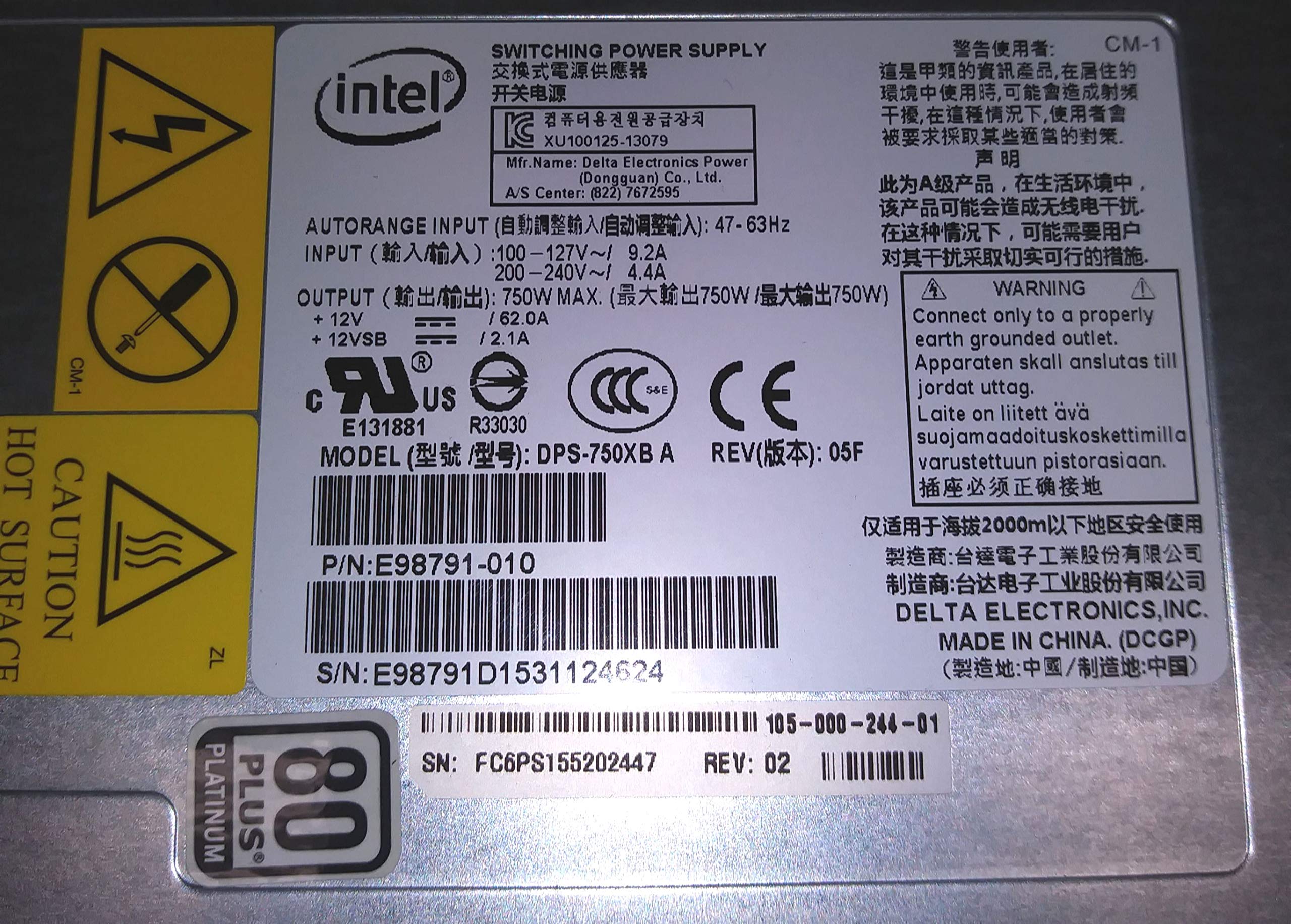 INTEL DPS-750XB A 750W Power Supply E98791-007
