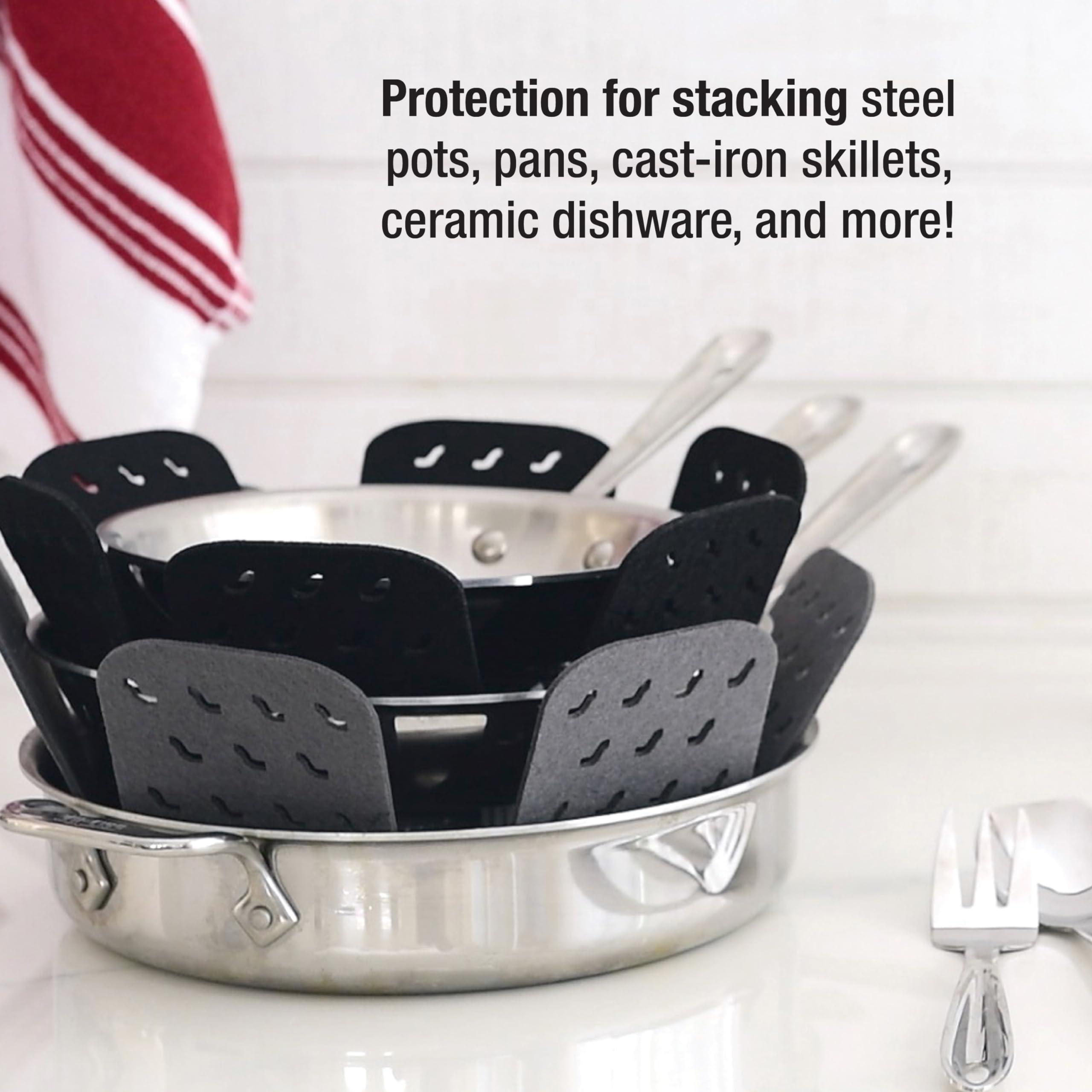 All-Clad Premium Cookware Protectors: Pot and Pan Protectors for Kitchen Organization - Perfect for Cast Iron, Steel, or Glass, 6-Piece, Black/Grey