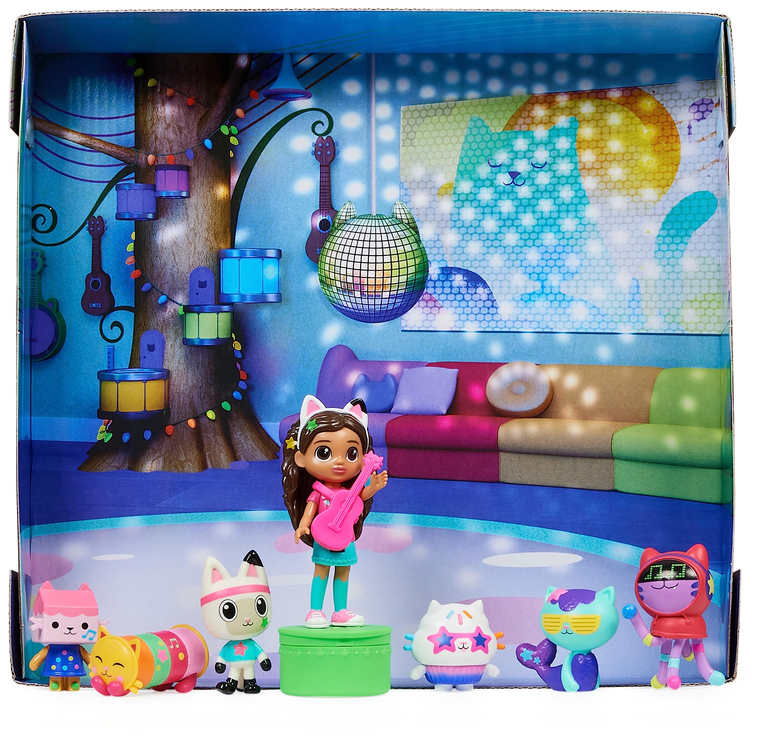 Gabby’s Dollhouse, Dance Party Theme Figure Set with a Gabby Doll, 6 Cat Toy Figures and Accessory Kids Toys for Ages 3 and up!