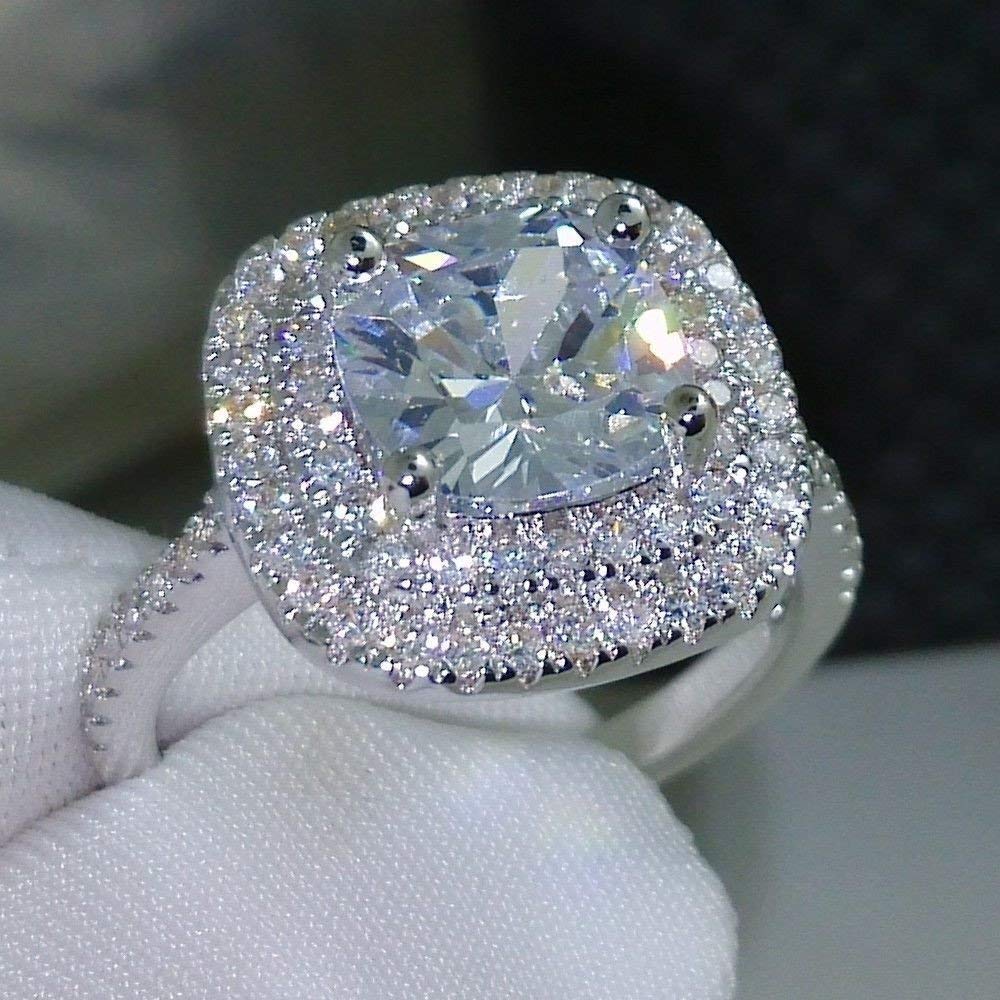 Aimys Fashion Ring Cushion Cut 4ct 5A Zircon Stone 925 Silver Engagement Wedding Band Ring for Women (7)