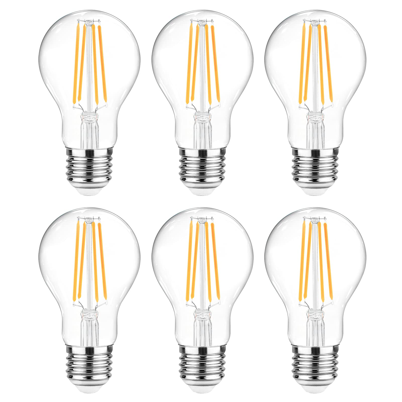 Ascher 60 Watt Equivalent, E26 LED Filament Light Bulbs, Daylight White 4000K, Non-Dimmable, Classic Clear Glass, A19 LED Light Bulb with 80+ CRI, 12-Pack