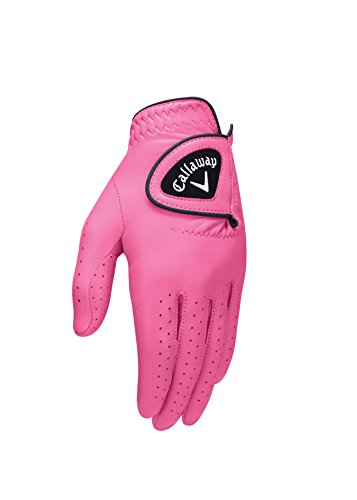 Callaway Golf 2017 Women's OptiColor Leather Glove, Pink, Large, Worn on Left Hand