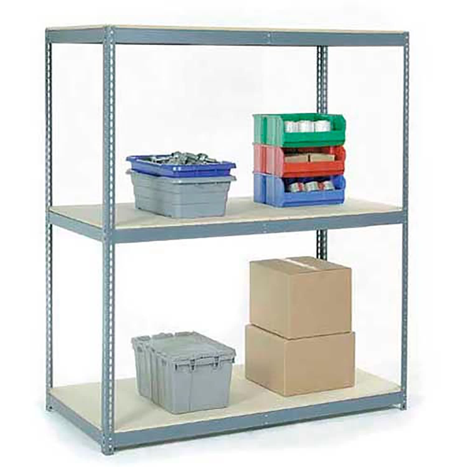 Global Industrial Wide Span Rack 96Wx48Dx60H, 3 Shelves Wood Deck 1100 Lb Cap. Per Level, Gray