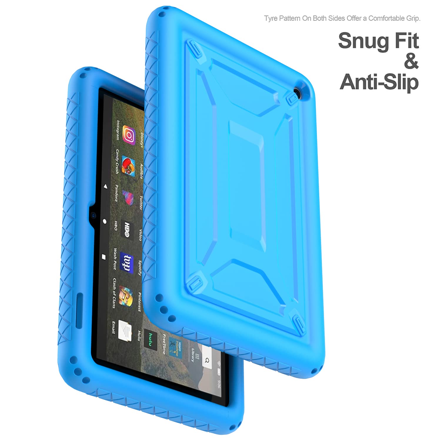All-New Fire 7 Tablet Case(JUST for 12th Generation, 2022 Release)-Plobors Anti-Slip Shockproof Silicone [Adult Friendly] Four-Corner Protection Case for Amazon Kindle Fire 7 Tablet 2022-Blue