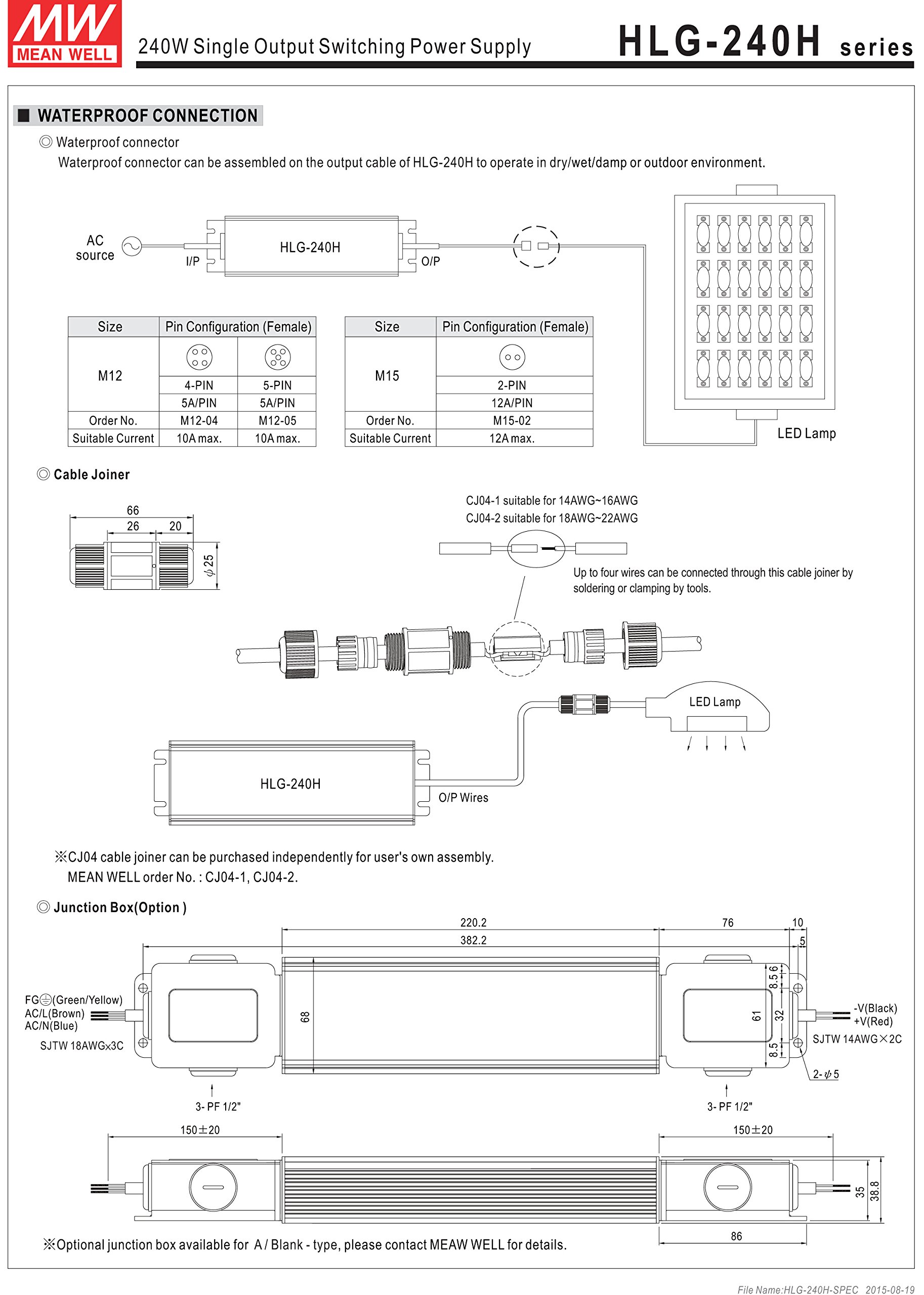 MW Mean Well HLG-240H-48A 48V 5A 240W Single Output LED Switching Power Supply