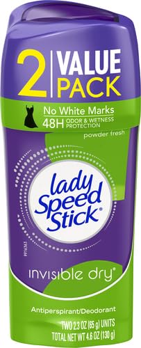 Lady Speed Stick Antiperspirant, Invisible Dry Powder Fresh, Twin, 2.3 Oz, Pack of 2