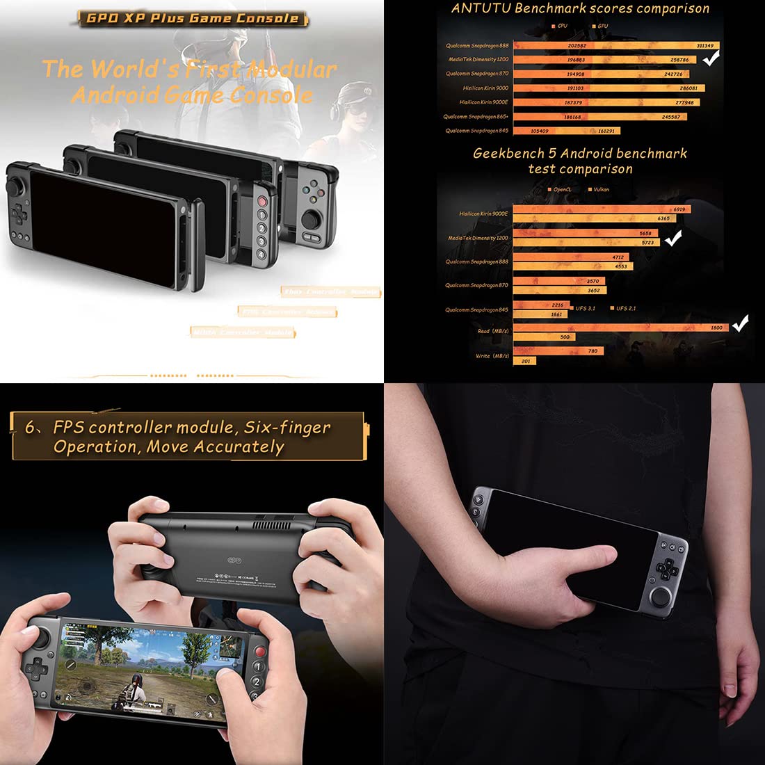 AINIX GPD XP Handheld Game Console, 6.81 Inch Touch Screen Android Game Handheld Professional Fight Games Machine with PD Quick Charging, ALPS Original Dual 3D Joystick (6GB+256GB)