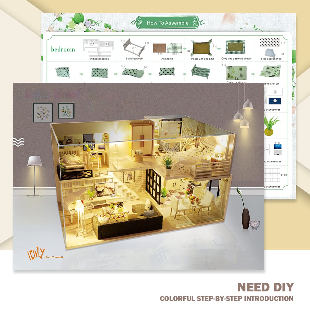 CUTEBEE Dollhouse Miniature with Furniture, DIY Dollhouse Kit Plus Dust Proof and Music Movement, 1:24 Scale Creative Room for Valentine's Day Gift Idea M21