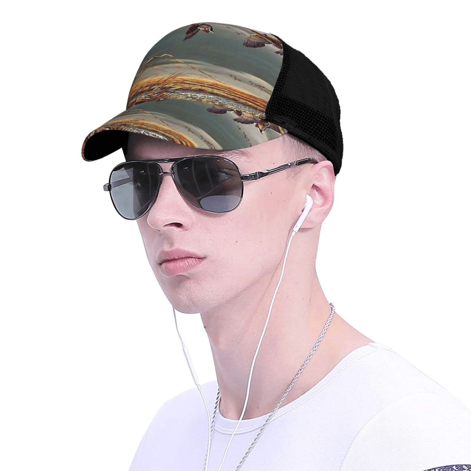 ASEELO Hunting Flying Wild Ducks Printed Fashionable Mesh Baseball Cap, Adjustable Baseball Cap, Unisex Style Headwear