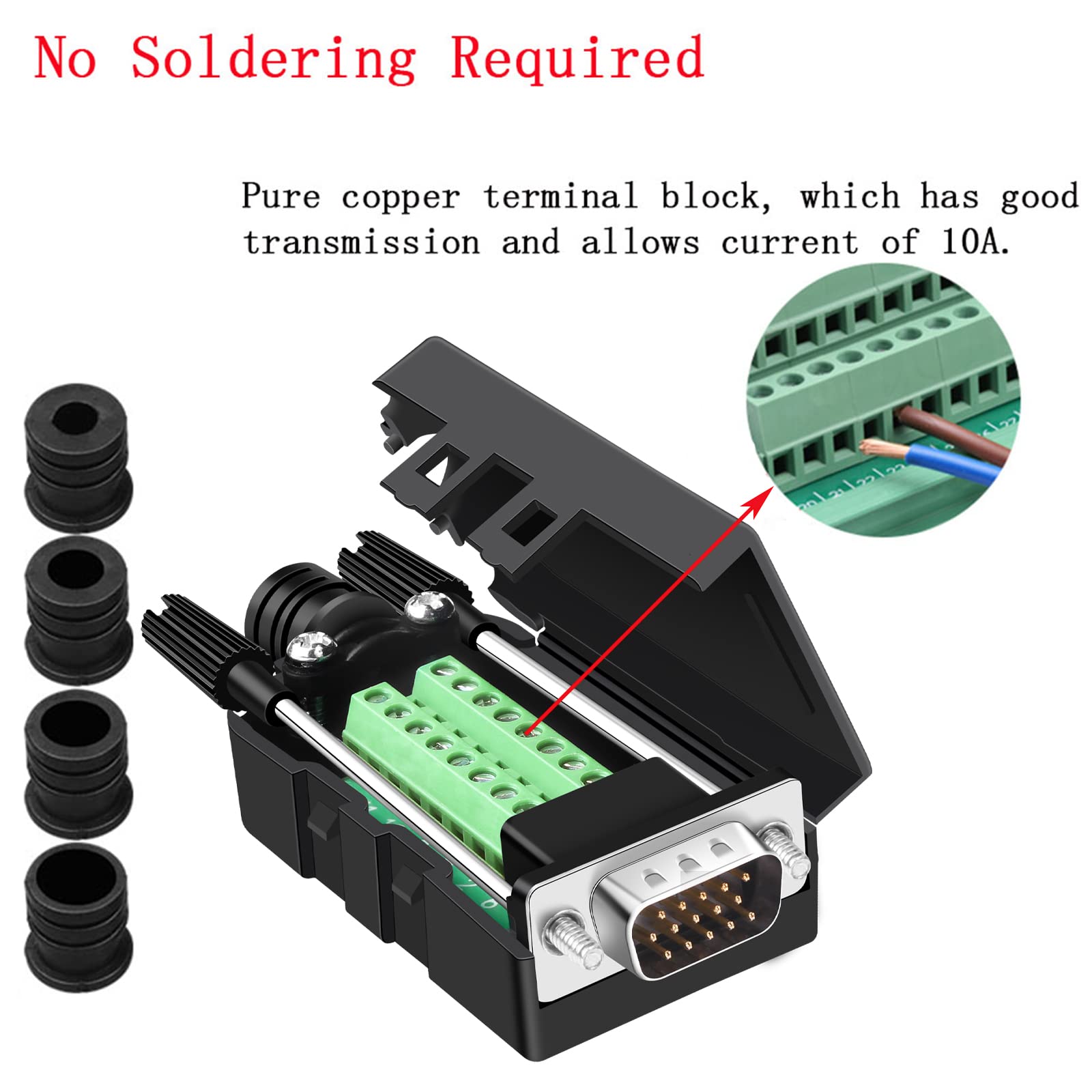 ANMBEST 10PCS VGA Solderless Quick Connector 3+9 DB15 3 Row Serial Plug to 15-pin Port Terminal Male Adapter Breakout Board Compatible with VGA 3+7/3+6/3+4/3+2