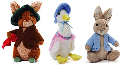 GUND 3 Piece Nursery Tale Stuffed Animal Bundle, Peter Rabbit, Benjamin Bunny and Jemima Puddle Duck