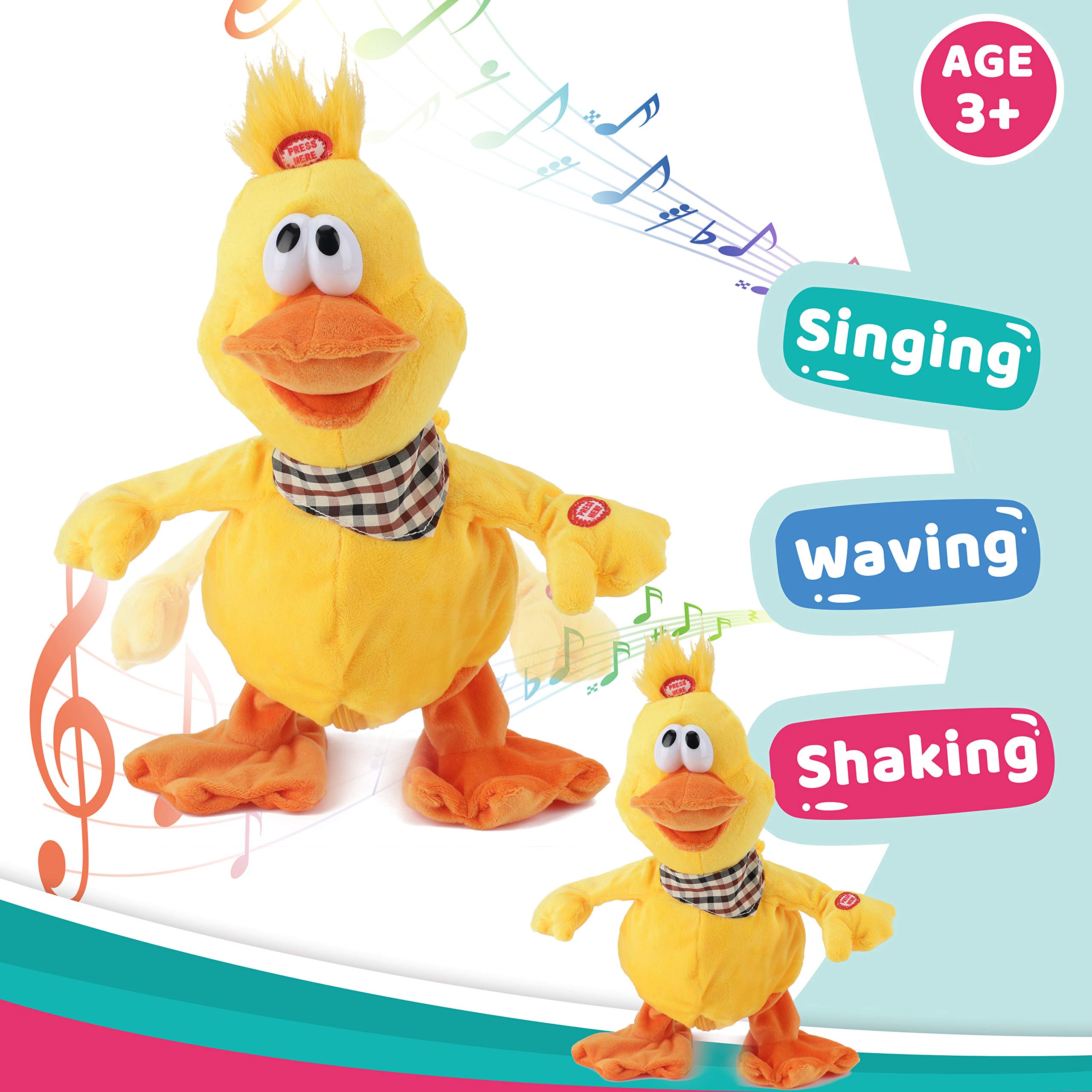 Cuteoy 13" Quacking Duck Musical Stuffed Animal Plushies Walking Singing Waving Electronic Interactive Plush Toy for Kids Boys Easter