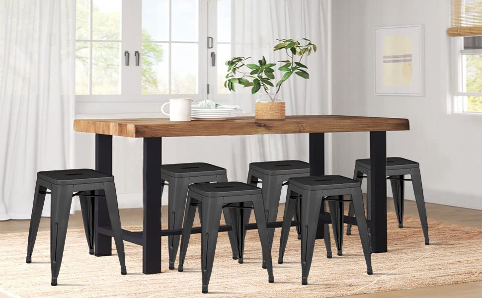 Changjie Furniture 18 Inch Stools Backless Industrial Metal Bar Stools Kitchen Stackable Stools Short Stools School Classroom Stools Metal Dining Chairs Set of 4 (18 inch, Matte Black)