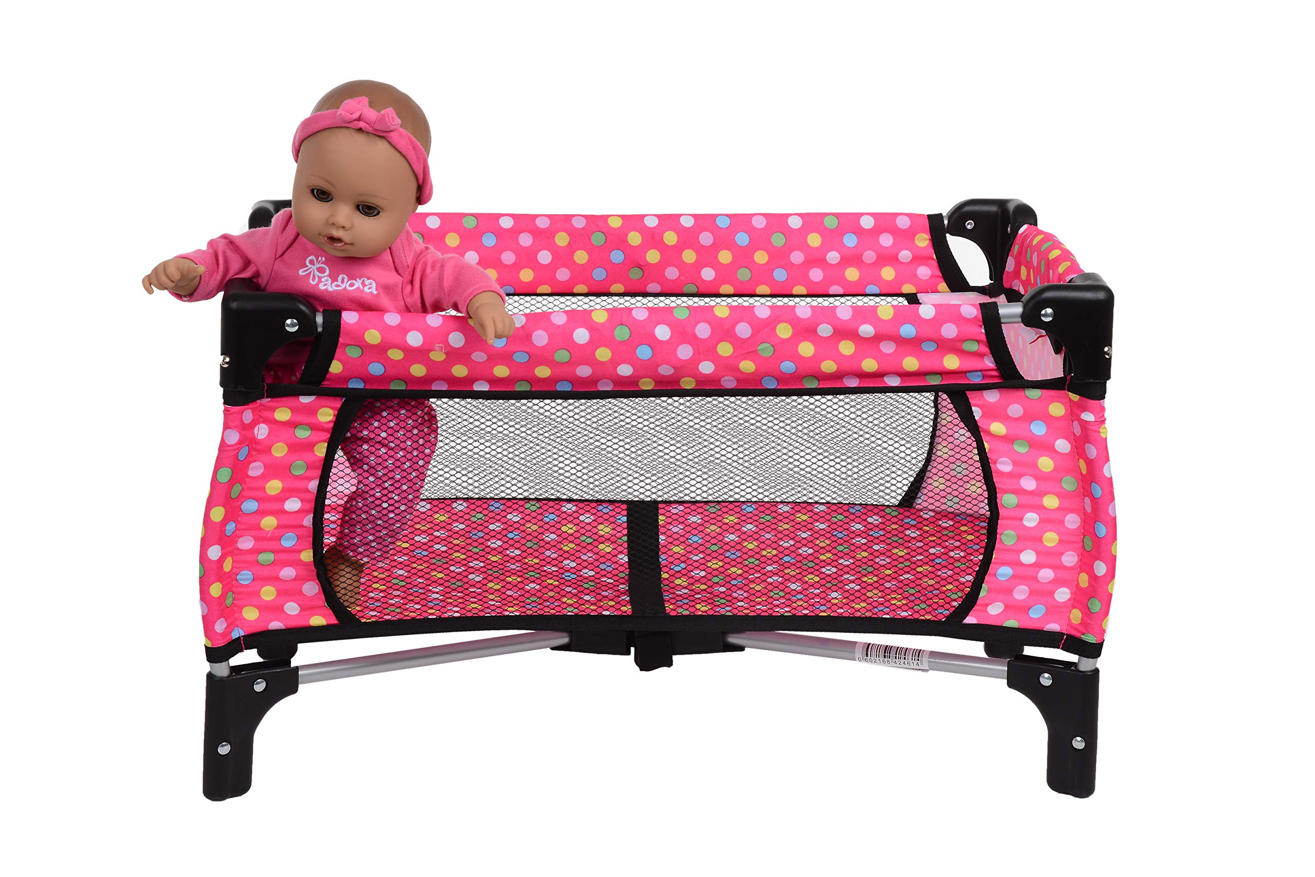 fash n kolor 4 Piece Doll Play Set, includes - 1 Pack N Play. 2 Doll Stroller 3.Doll High Chair. 4.Infant Seat, Fits Up to 18'' Doll (4 Piece Set)
