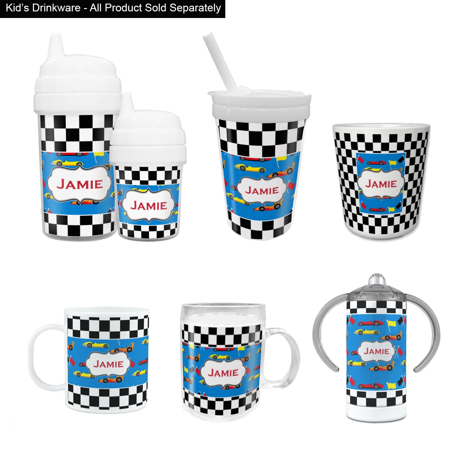 Personalized Checkers & Racecars Toddler Sippy Cup