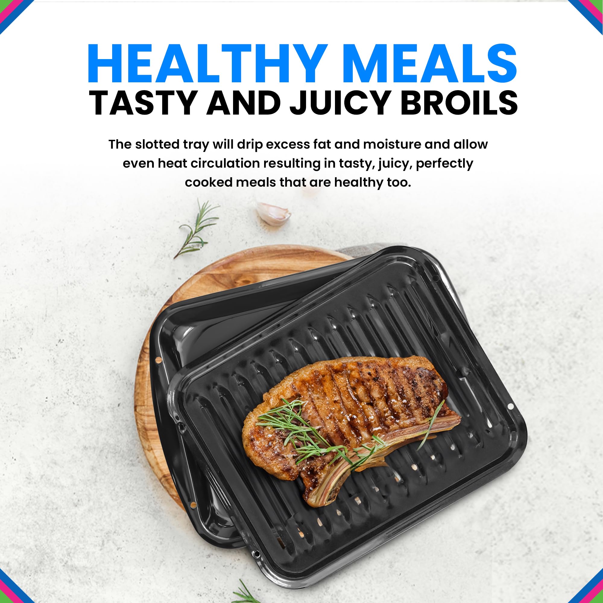 Broiler Pan for Oven Nonstick Porcelain Coated - 16.75β x 12.75β Whirlpool 4396923 Replacement Broiling Pan for Oven With Rack for High-Temperatures - Oven Broiler Pan Heats Evenly and Drains Fat