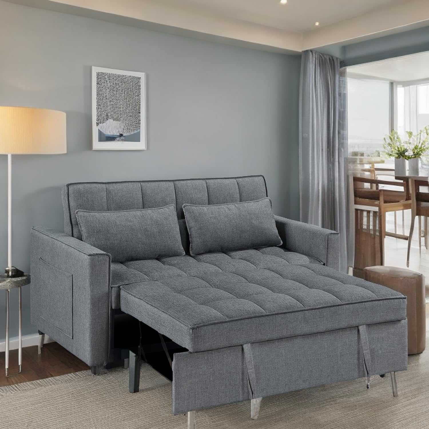 Anmutig Pull Out Sofa Bed 3-in-1 Convertible Sofa Sleeper Chair Bed,Adjustable Armchair Beds for Small Spaces, Apartment, Living Room, Office (Grey)