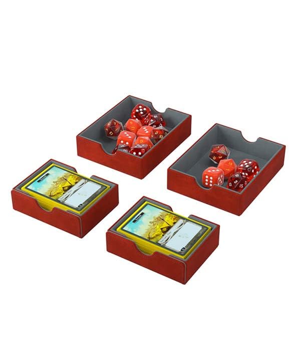 Gamegenic Game's Lair 600+ Convertible Deck Box in Red Color - Premium Game Storage Box Holds up to 600 Cards with Removable Cardboard