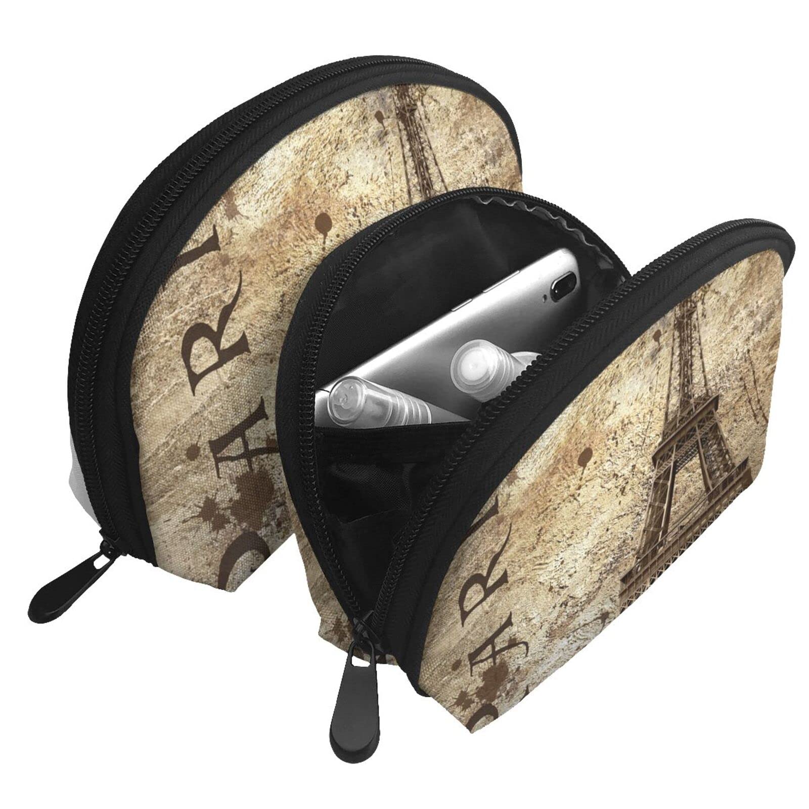 allgobee 2 Pcs Cosmetic Bags Vintage-Paris-Retro Travel Makeup Bag Shell Toiletry Women Handbag