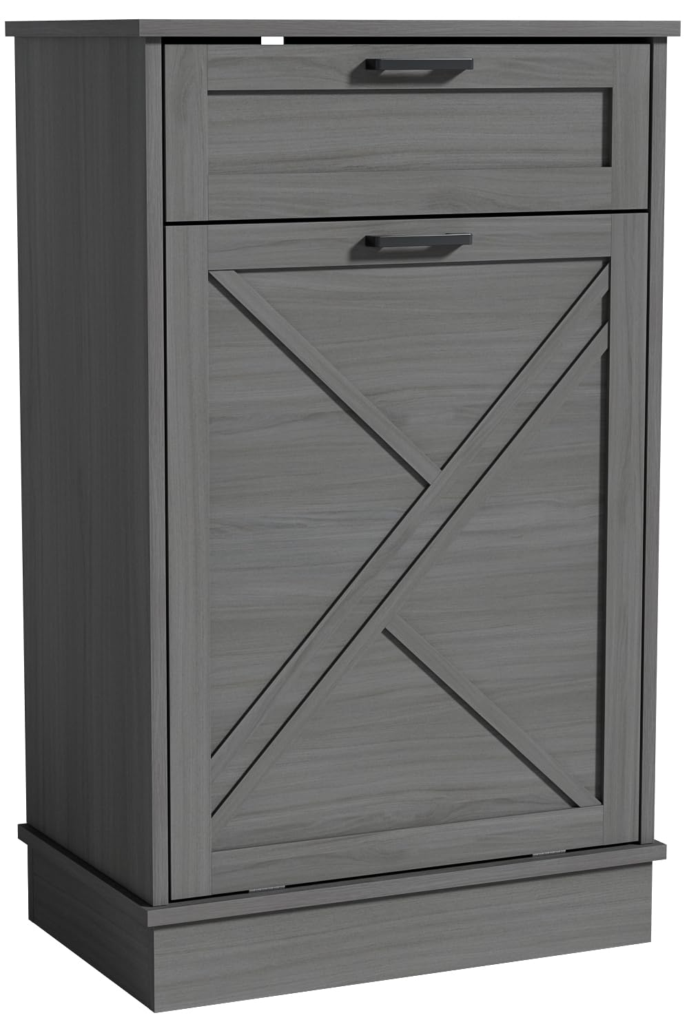 Anmytek 10 Gallon Tilt Out Trash Can Cabinet with Drawer, Kitchen Freestanding Wood Recycling Trash Cabinet for Kitchen, Pet Proof Kitchen Trash Cabinet Laundry Hamper for Home Laundry Bathroom
