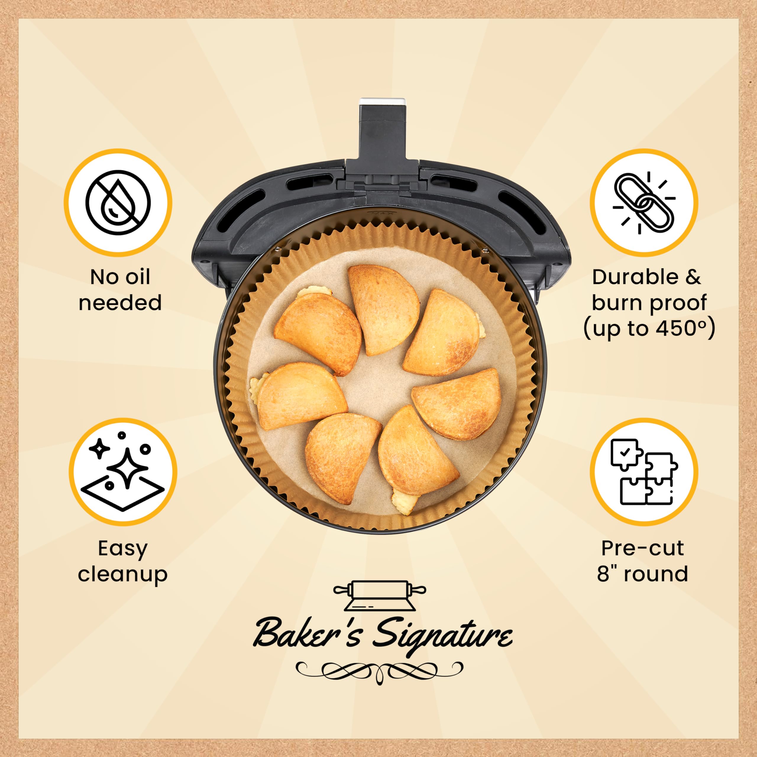 Air Fryer Liners for Ninja, 120 Pcs Round Disposable Airfryer Paper Liners β Non-Stick and Oil Proof for Easy Cleanup, Great for Oven, Pans & Baking β 8 Inch for 5-8 qt Basket by Baker's Signature