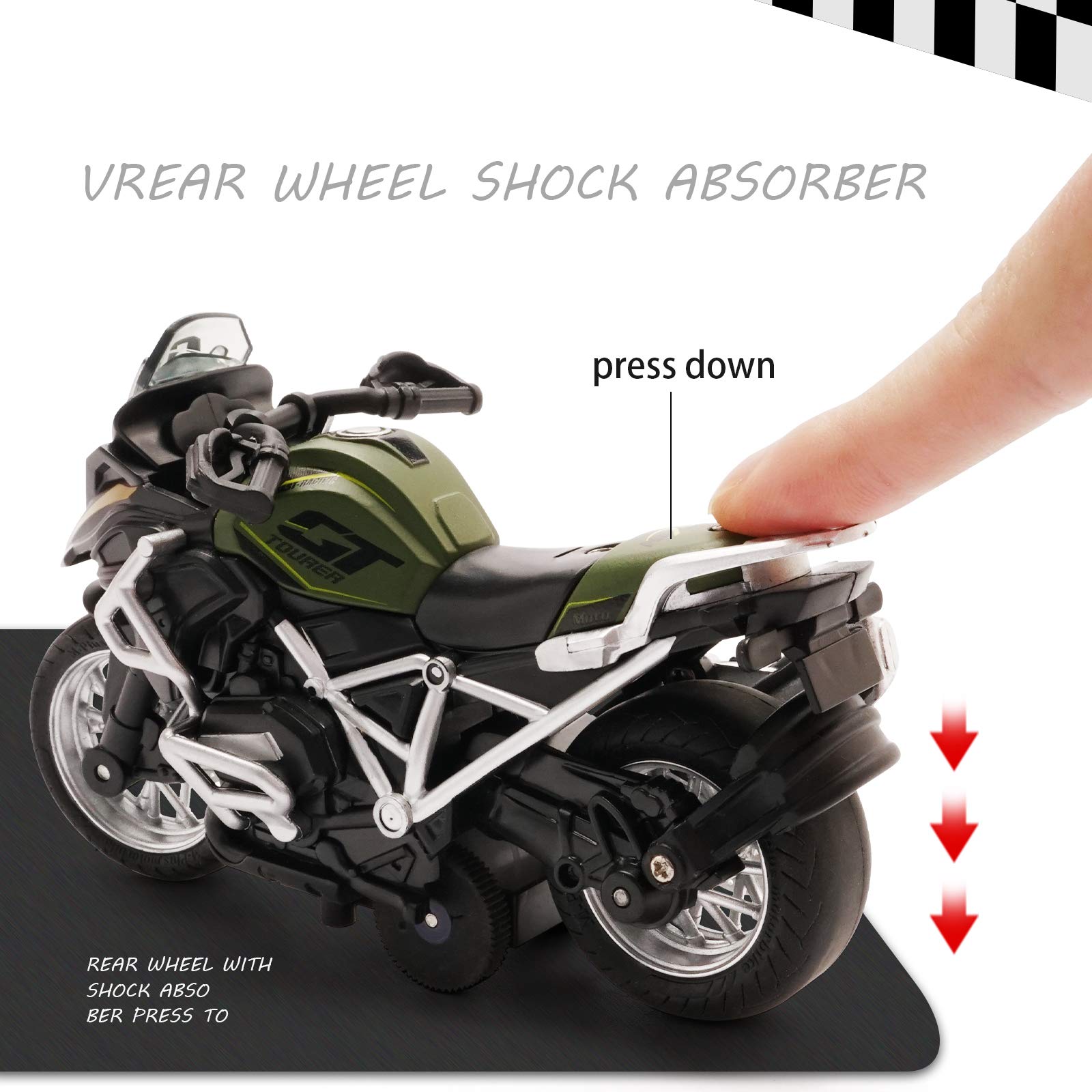 Diecast Motorcycle Toy - Pull Back Toy Cars with Sound and Light Toy,Motorcycle Toys for Boys,Toys for 3-9 Year Old Boys (Green)