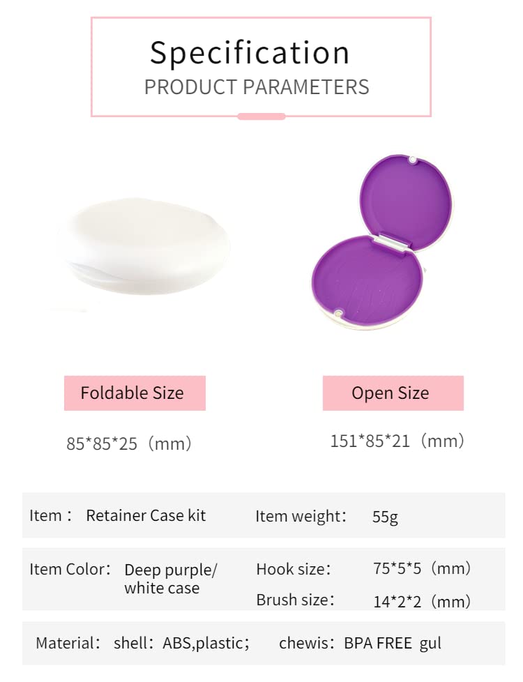 Alliph Slim Retainer Case with Mirror Brush Cute Retainer Holder Mouth Guard Case Magnetic Close Denture Case with Removal Tools 1 Chewies and Brush