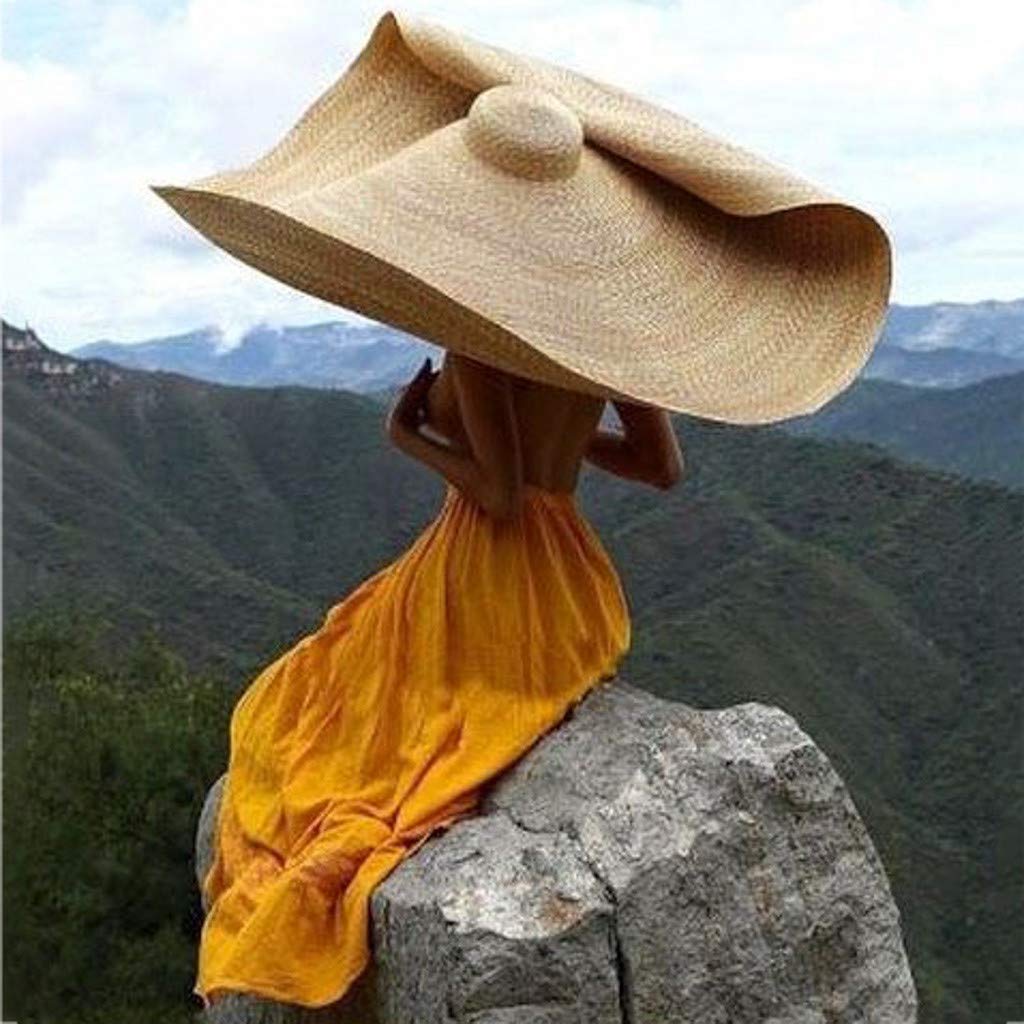 Fashion Oversized Straw Hat - Large Brim Sun Hat Beach Cap Big Foldable Floppy Sunshade Hats for Women Girls Travel (B Color 90cm)