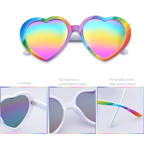AENMTU Polarized Rainbow Pride Heart Shaped Sunglasses for Women Men Large Lens Eyewear Pride March Outfits Accessories