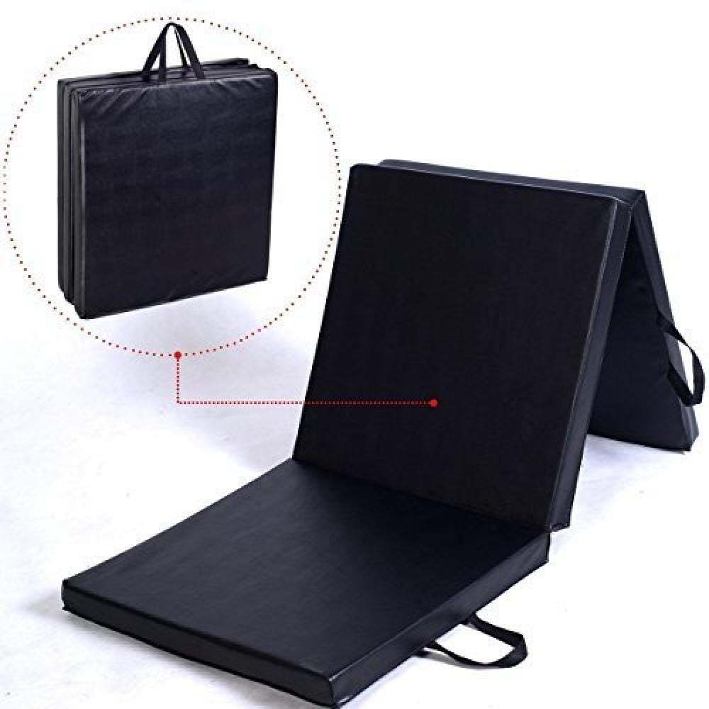 ACOMOO Accessories Yoga Exercise Fitness Workout Mat Physio Pilates Trifold 180cm x 60cm x 3cm Thick Mats Gym Black