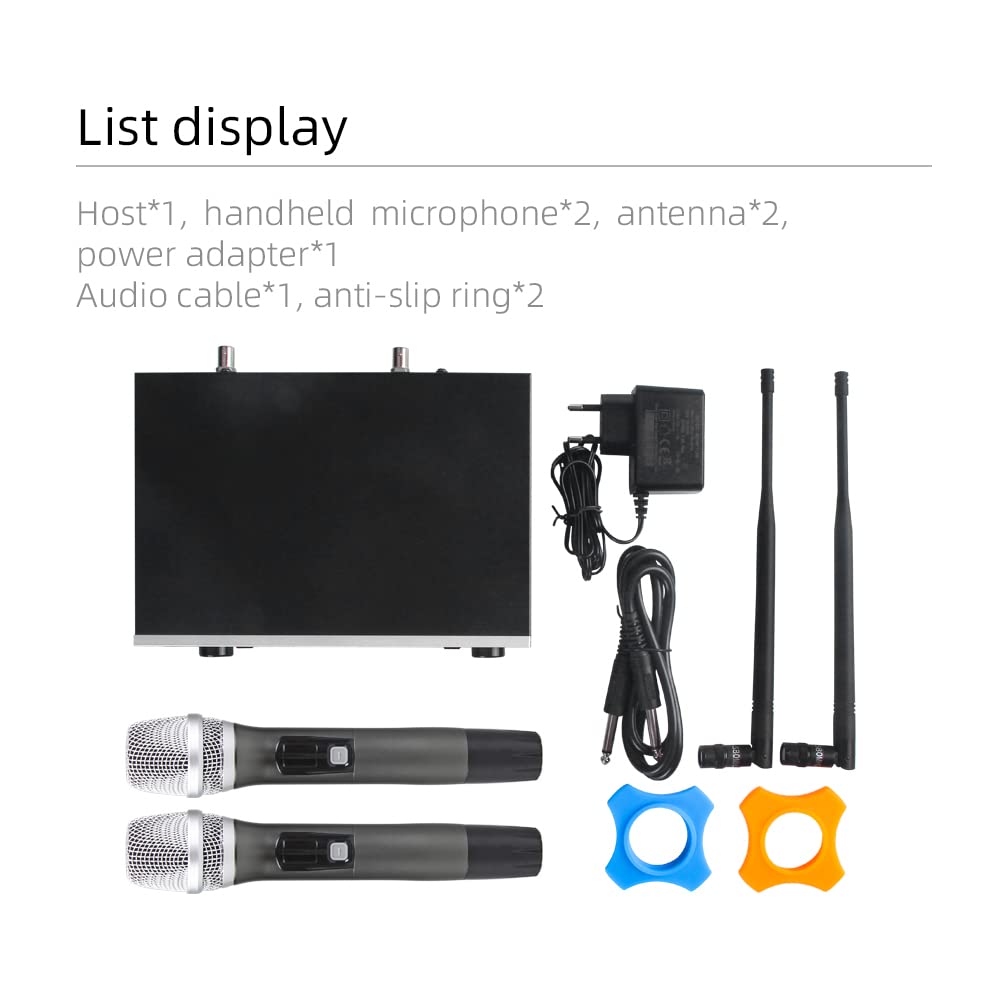 D Debra Audio R202 UHF Wireless Handheld Microphone System, 2x100 Channels Metal Dual Professional Cordless Dynamic Mic for Home Karaoke DJ Meeting Party Church, 320FT